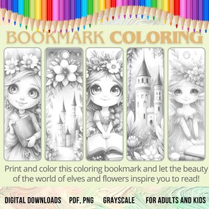 Bookmarks & Coloring Bookmark | Fairy Elves Bookmark | Fantasy Elf ...