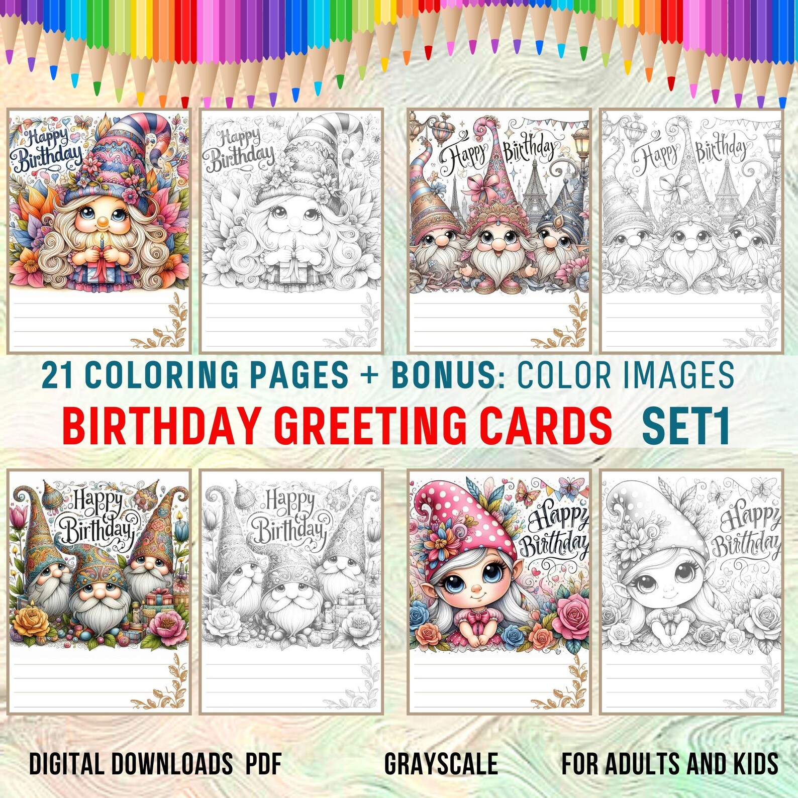 Birthday Greeting Card Coloring Book Pages | Create Your Own Beautiful ...