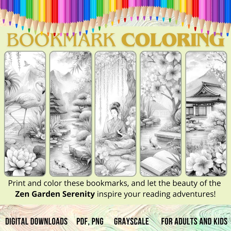 Watercolor Zen Garden Bookmarks & Coloring Bookmark | Japanese Cherry ...