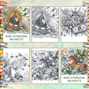 Money Affirmations and Amulets Coloring Book Pages to Bring Luck and ...