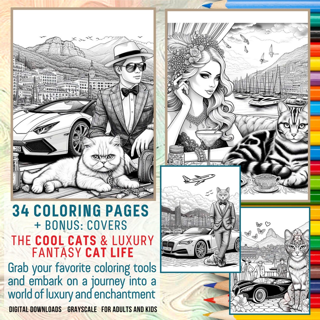 Cats Coloring Book, Fantasy Coloring Pages, Coloring for Adults and ...