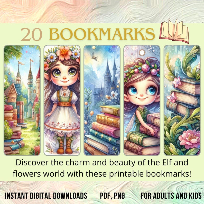 Bookmarks & Coloring Bookmark | Fairy Elves Bookmark | Fantasy Elf ...