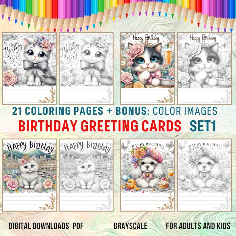 Birthday Greeting Card Coloring Book Pages | Create Your Own Beautiful ...