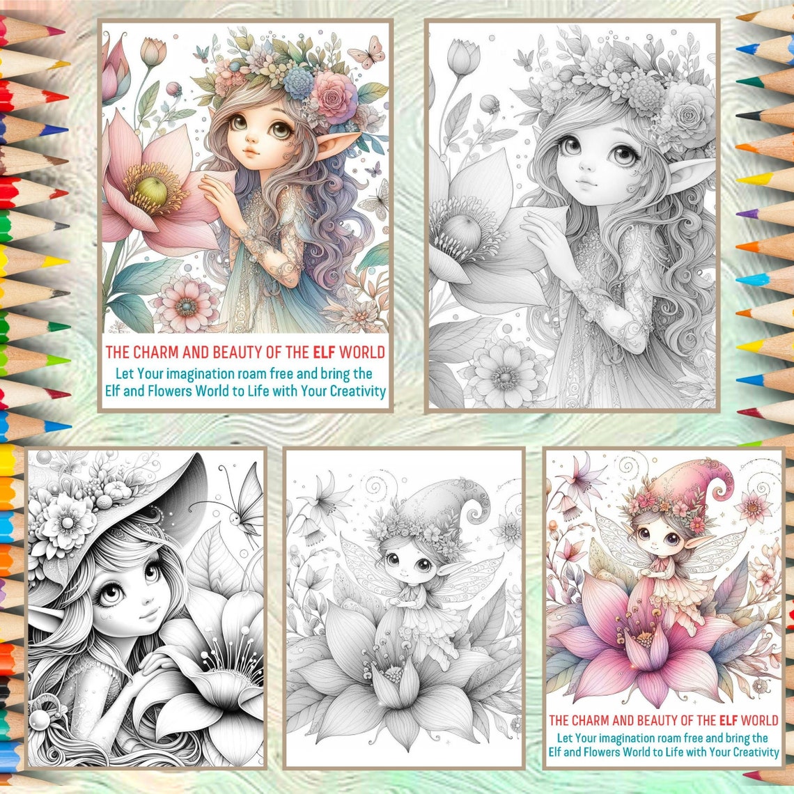 Fairy Elves Coloring Book Pages Fantasy Elf and Flowers Coloring for ...