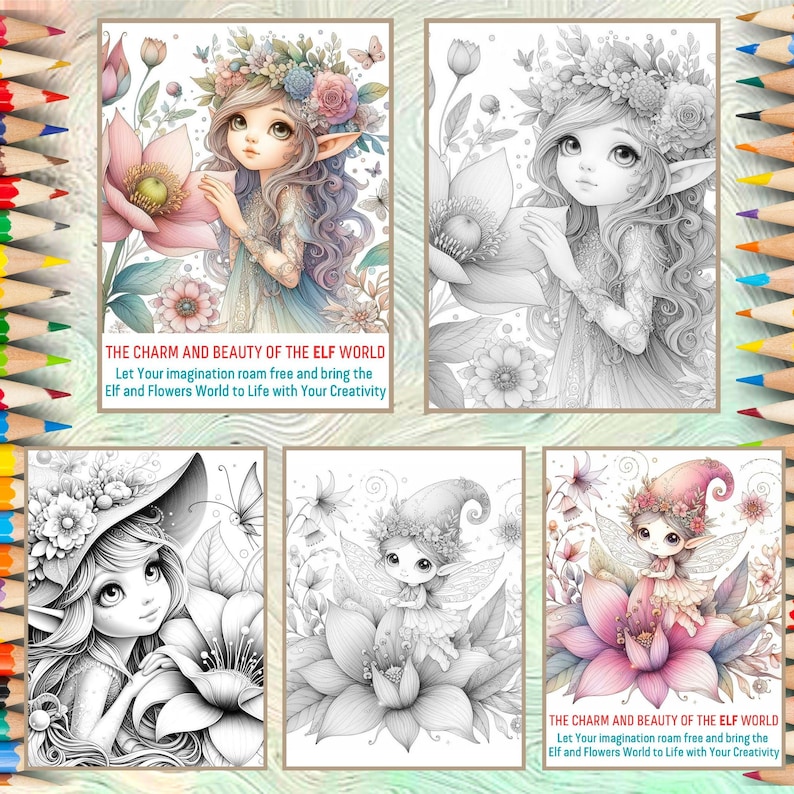 Fairy Elves Coloring Book Pages Fantasy Elf and Flowers Coloring for ...