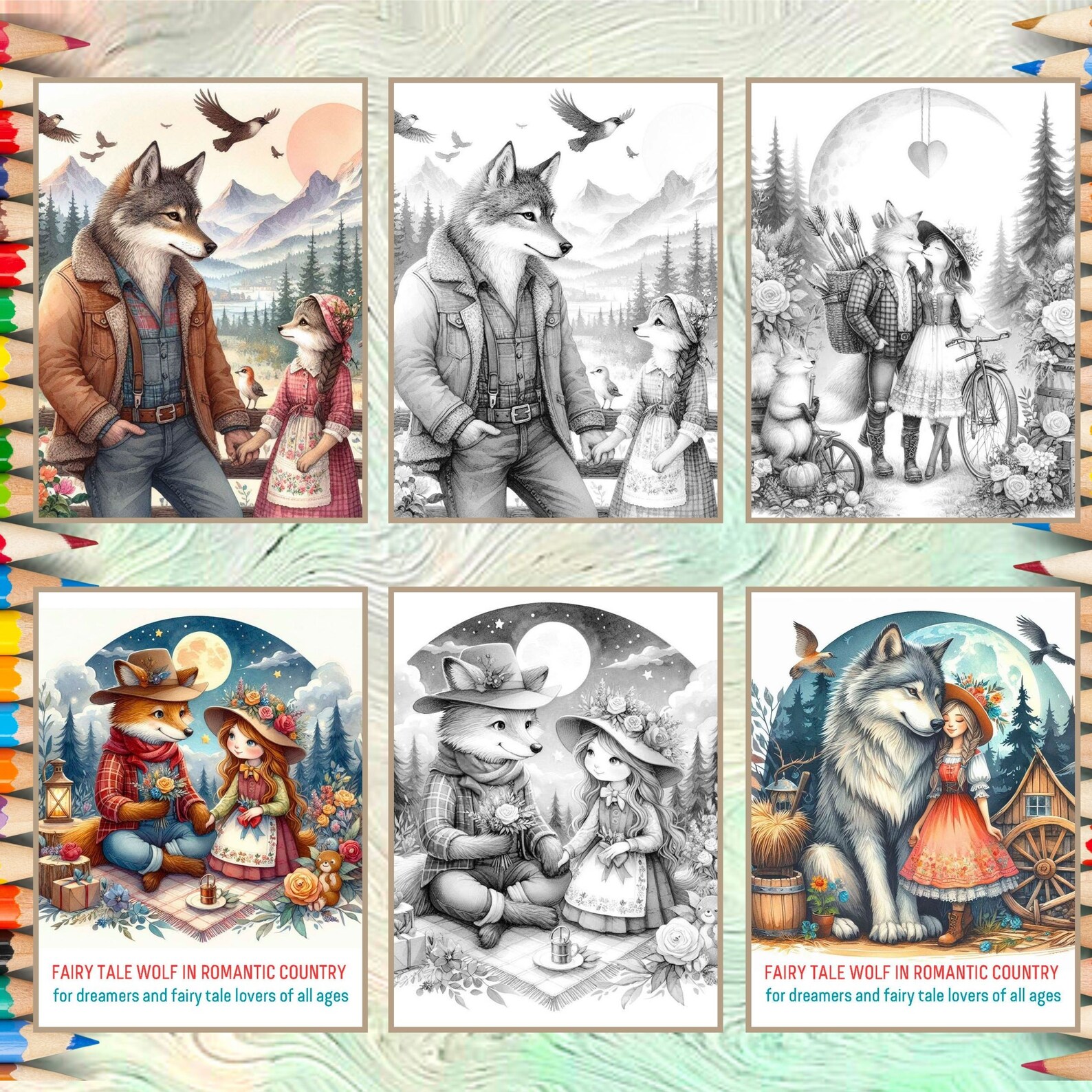 Fairy Tale Wolf in Romantic Country Coloring Stress Relief for Relax ...