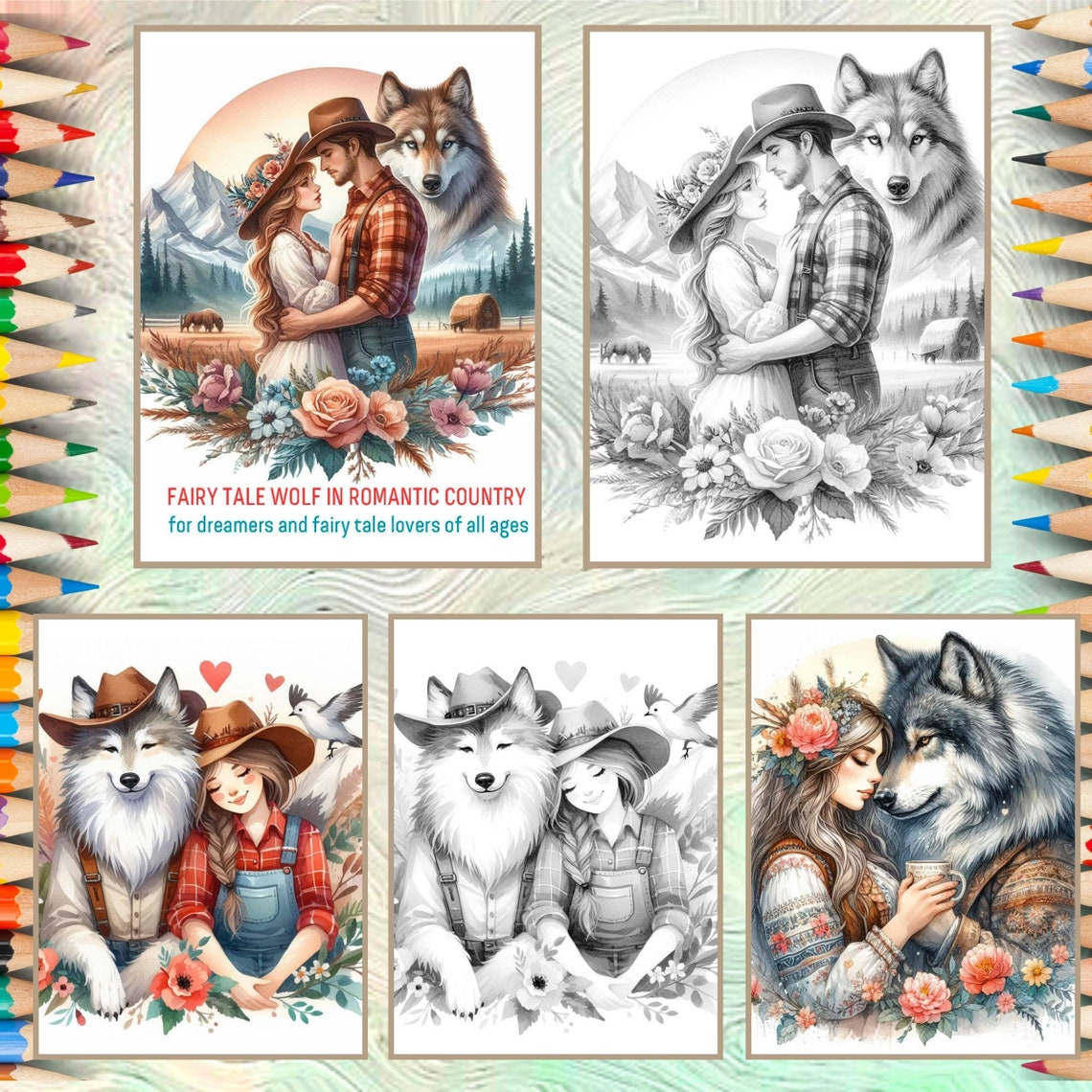 Fairy Tale Wolf in Romantic Country Coloring Stress Relief for Relax ...