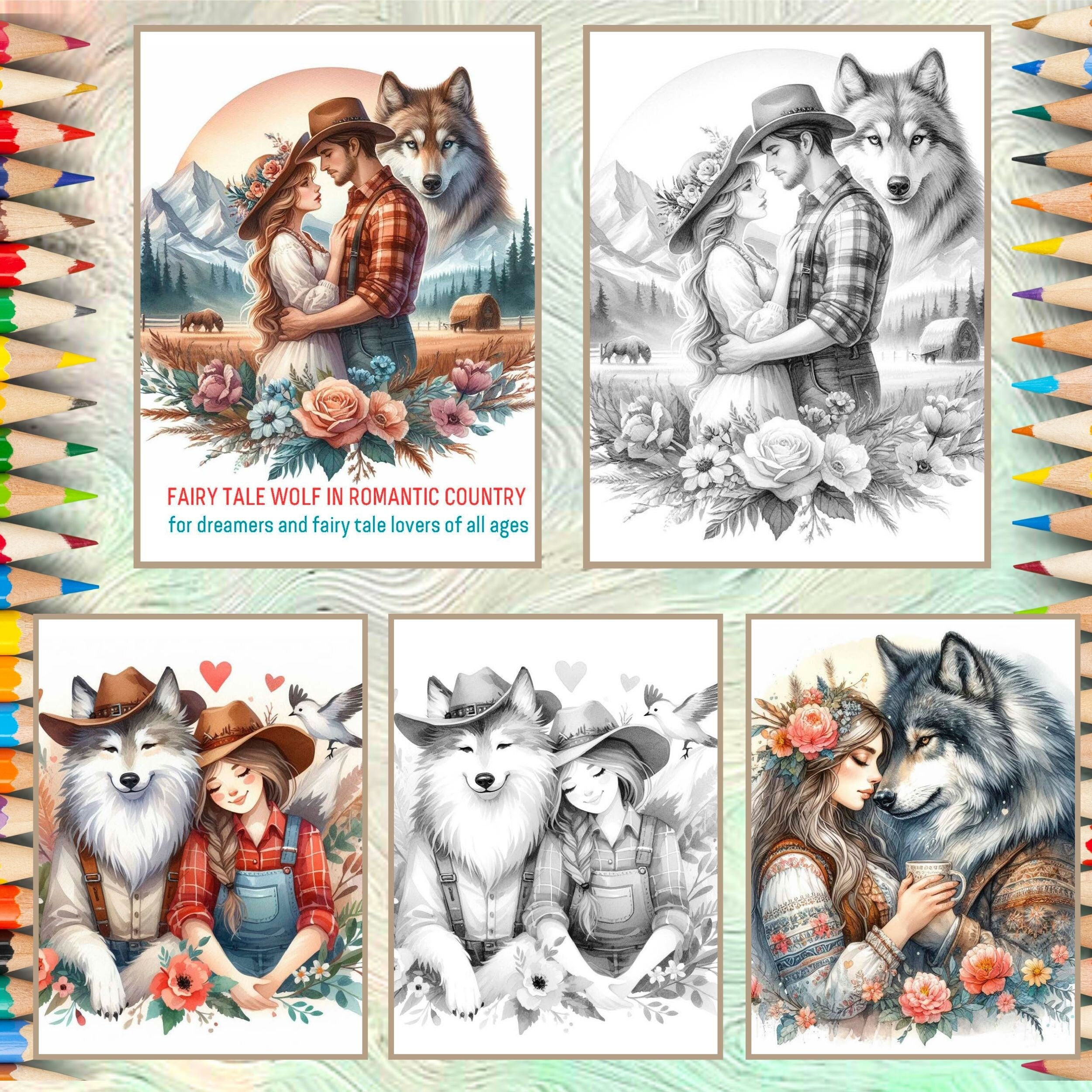 Fairy Tale Wolf in Romantic Country Coloring Stress Relief for Relax ...