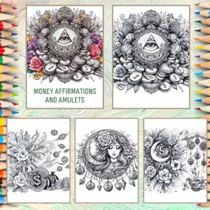 Money Affirmations and Amulets Coloring Book Pages to Bring Luck and ...