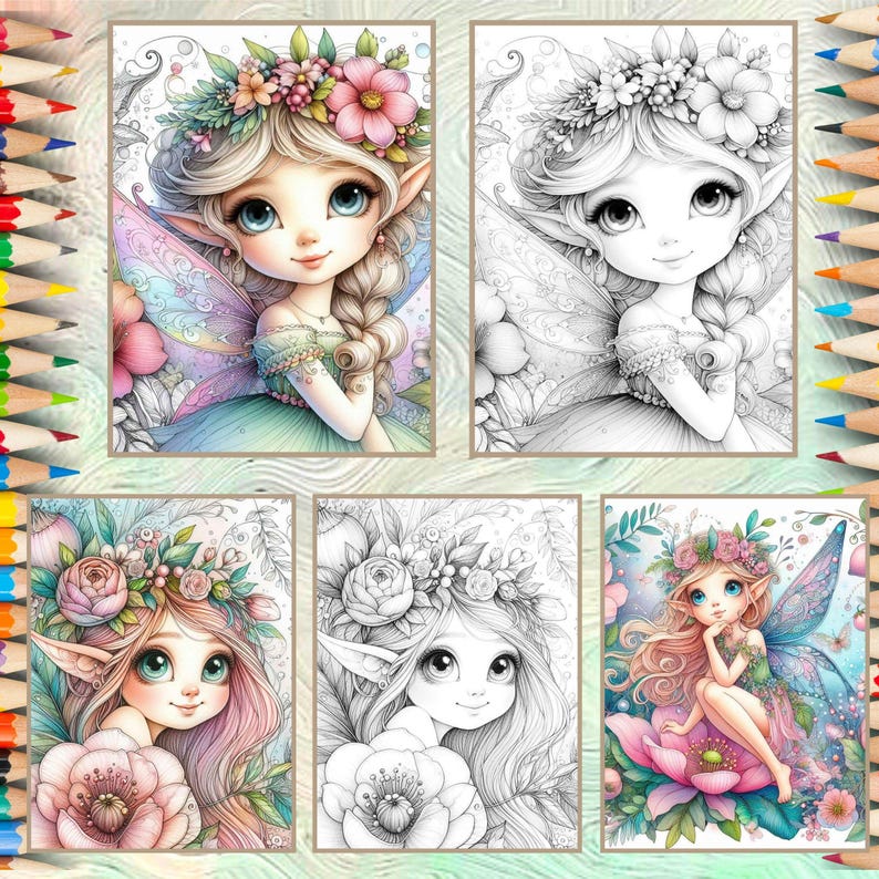 Coloring Book Pages of Fantasy Elf | Fairy Elves and Flowers Coloring ...