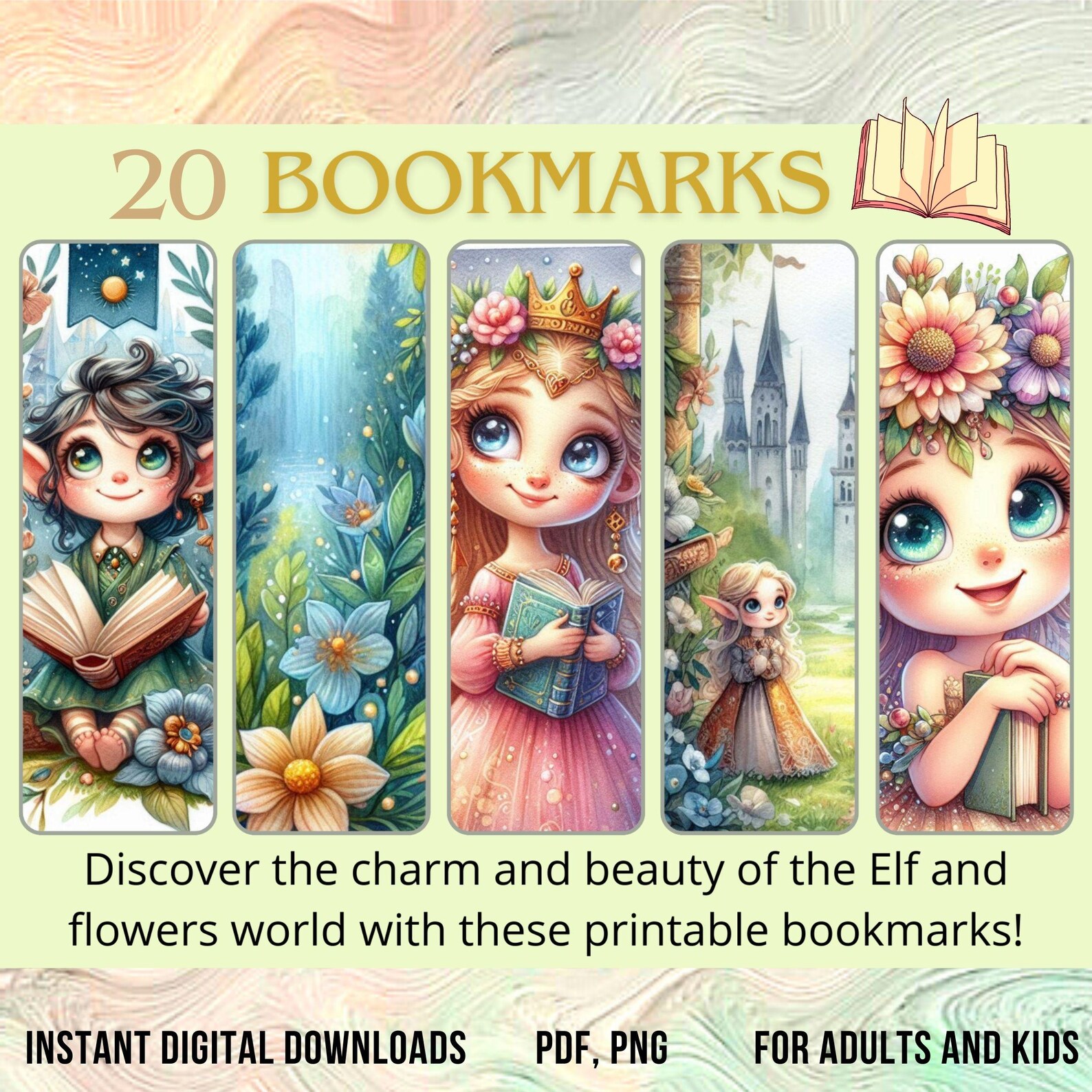 Bookmarks & Coloring Bookmark | Fairy Elves Bookmark | Fantasy Elf ...