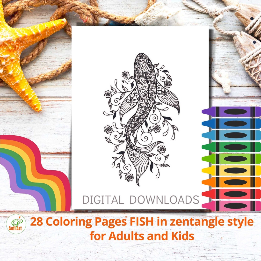 28 Fish Coloring Book Pages | Koi Carp | for Adults and Kids | PDF File ...