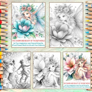 Fairy Elves Coloring Book Pages | Fantasy Elf and Flowers Coloring for ...