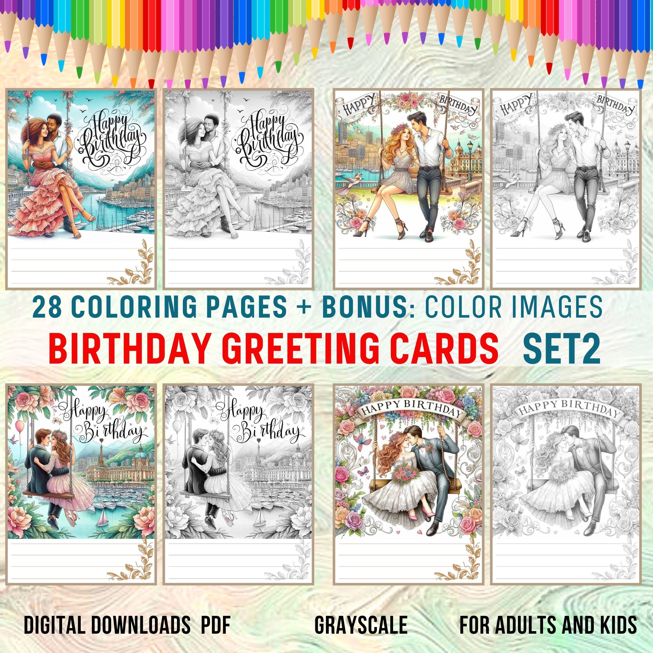 Birthday Greeting Coloring Book Pages for Designing Your Own Beautiful ...