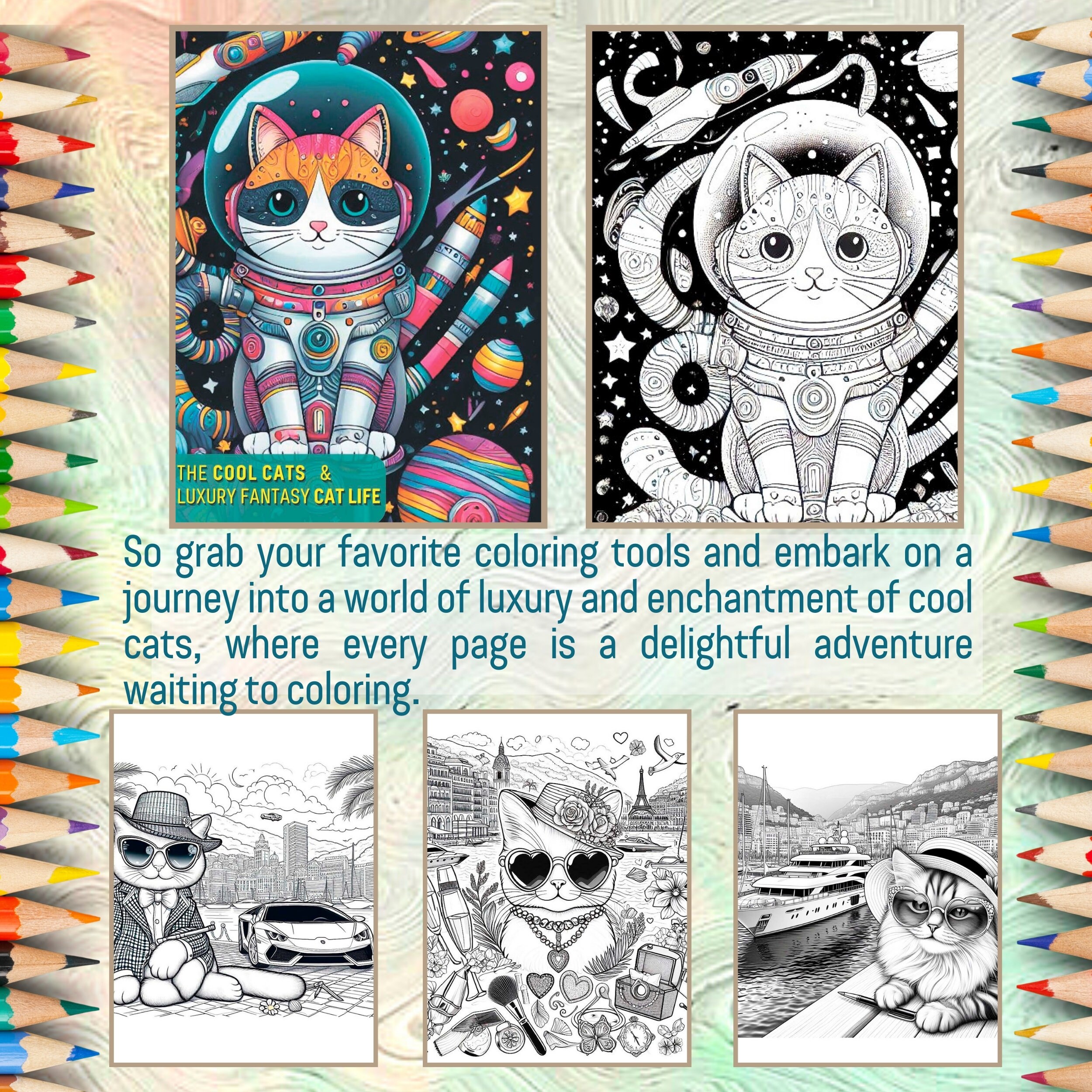 Cats Coloring Book, Fantasy Coloring Pages, Coloring for Adults and ...
