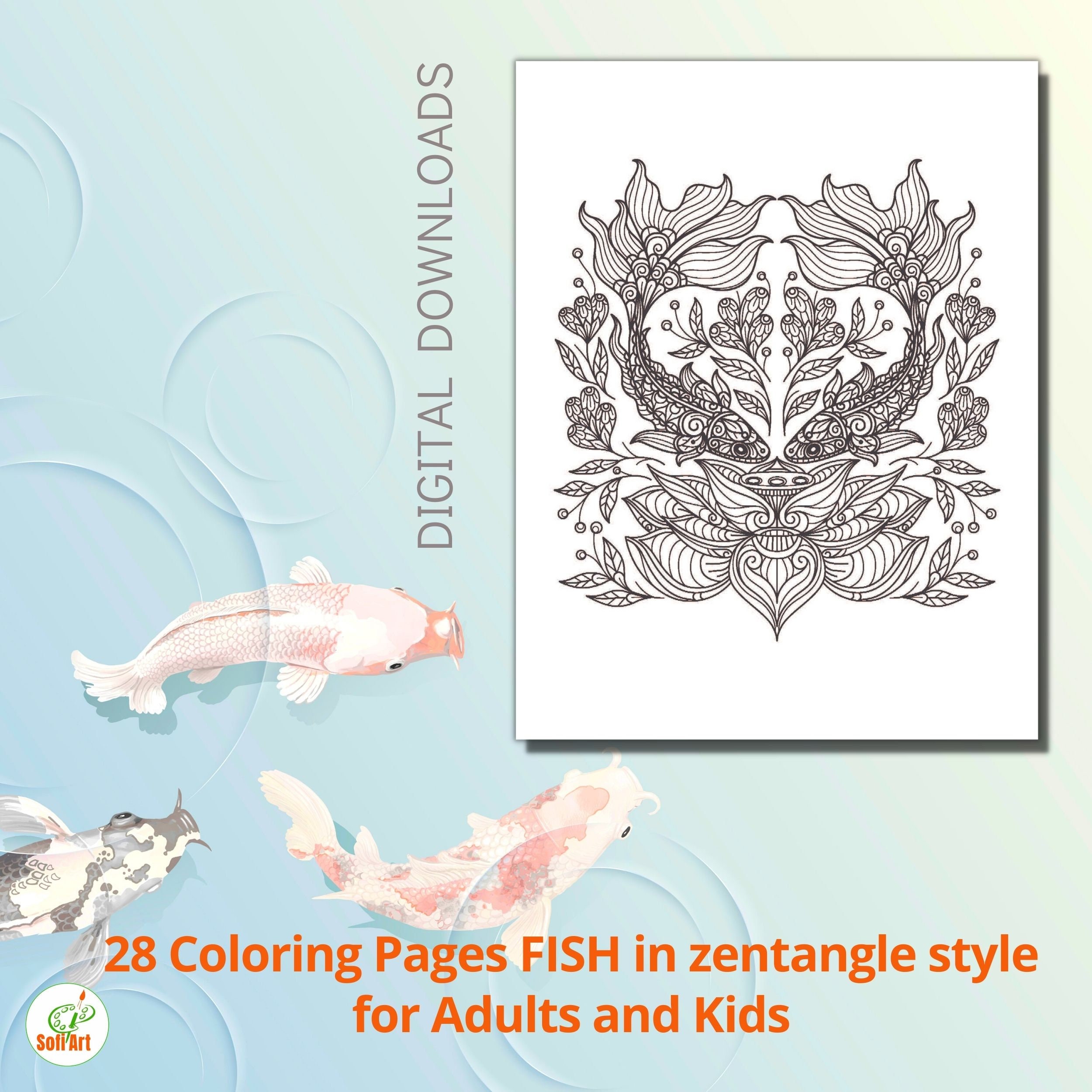 28 Fish Coloring Book Pages | Koi Carp | for Adults and Kids | PDF File ...