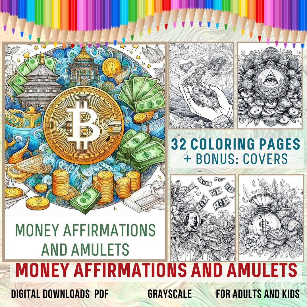 Money Affirmations and Amulets Coloring Book Pages to Bring Luck and ...