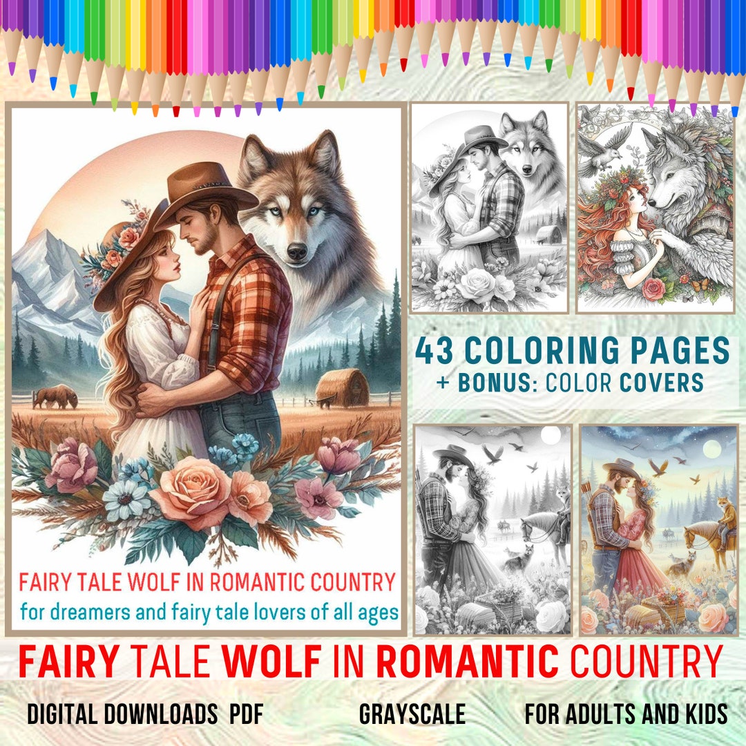 Fairy Tale Wolf in Romantic Country Coloring Stress Relief for Relax ...