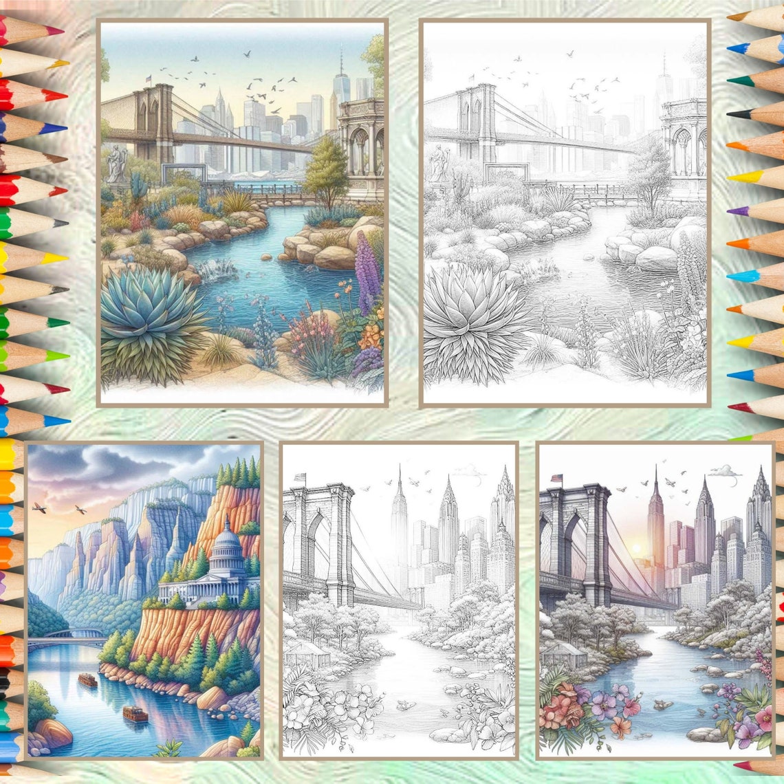 Coloring Book Pages With Beautiful Landscapes, Serene Majestic ...