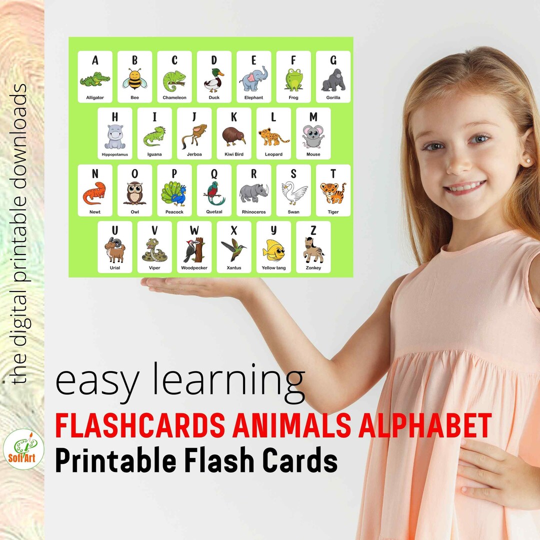 Printable Alphabet Flashcards Animal ABC Cards Preschool - Etsy