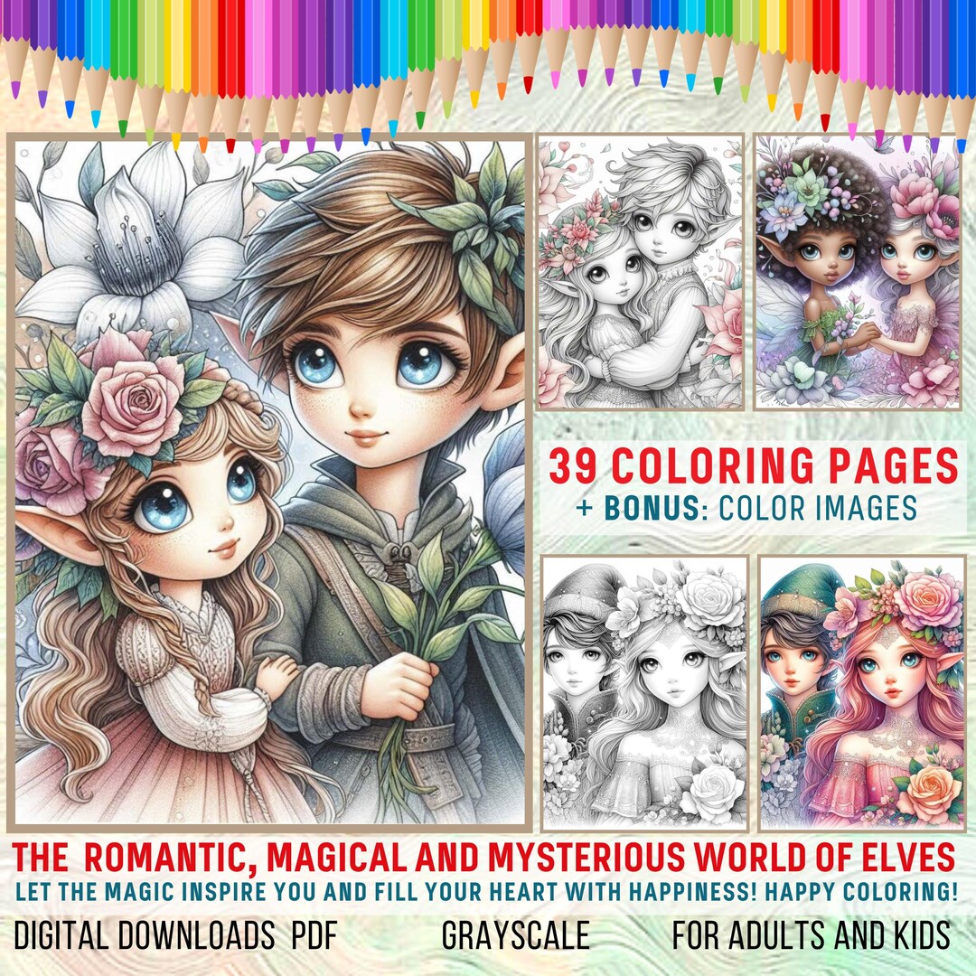 Romantic Coloring Book Pages of Fantasy Elf | Fairy Elves Coloring for ...