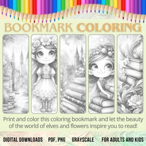 Bookmarks & Coloring Bookmark | Fairy Elves Bookmark | Fantasy Elf ...