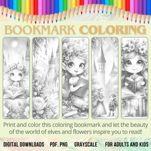 Bookmarks & Coloring Bookmark | Fairy Elves Bookmark | Fantasy Elf ...