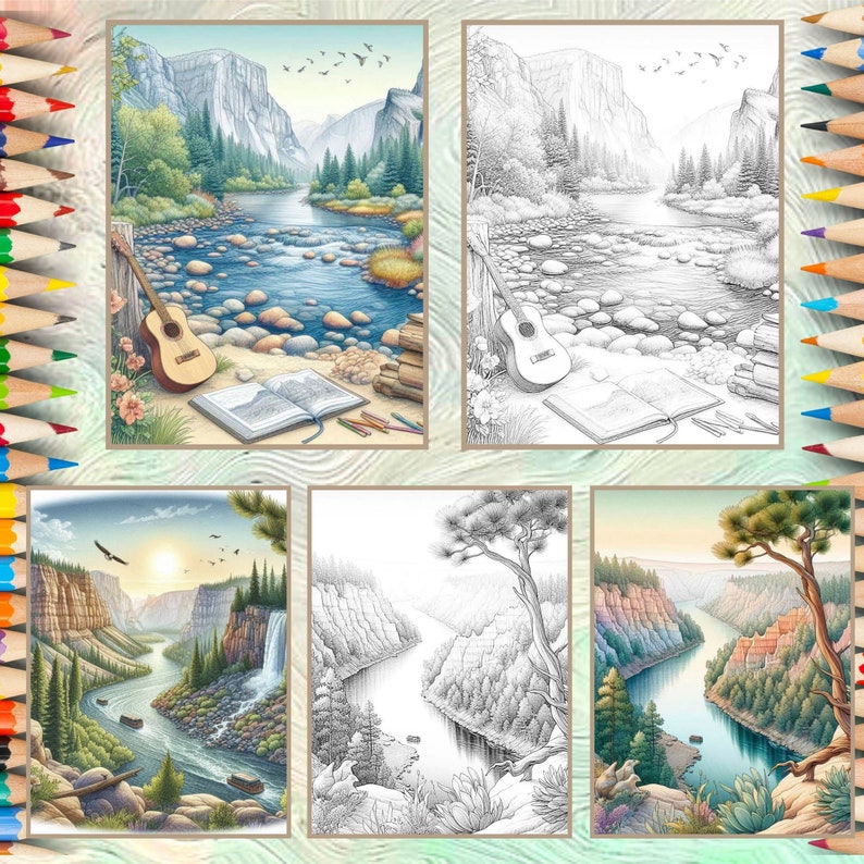 Coloring Book Pages With Beautiful Landscapes, Serene Majestic ...