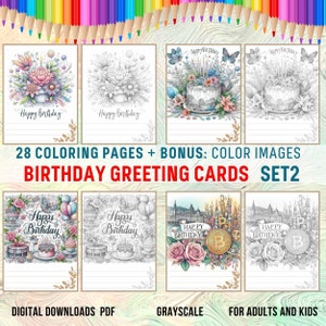 Birthday Greeting Coloring Book Pages for Designing Your Own Beautiful ...