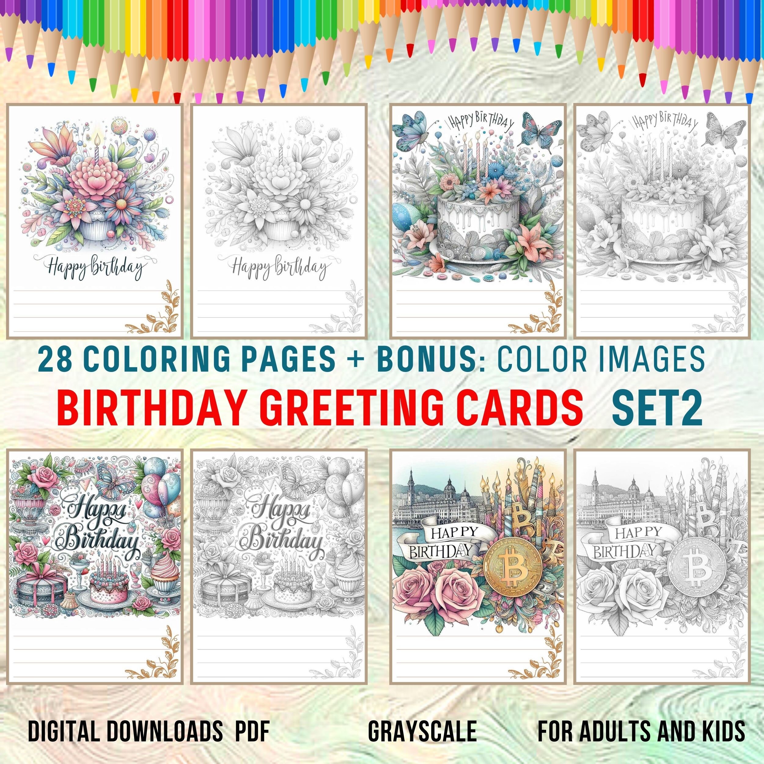 Birthday Greeting Coloring Book Pages for Designing Your Own Beautiful ...