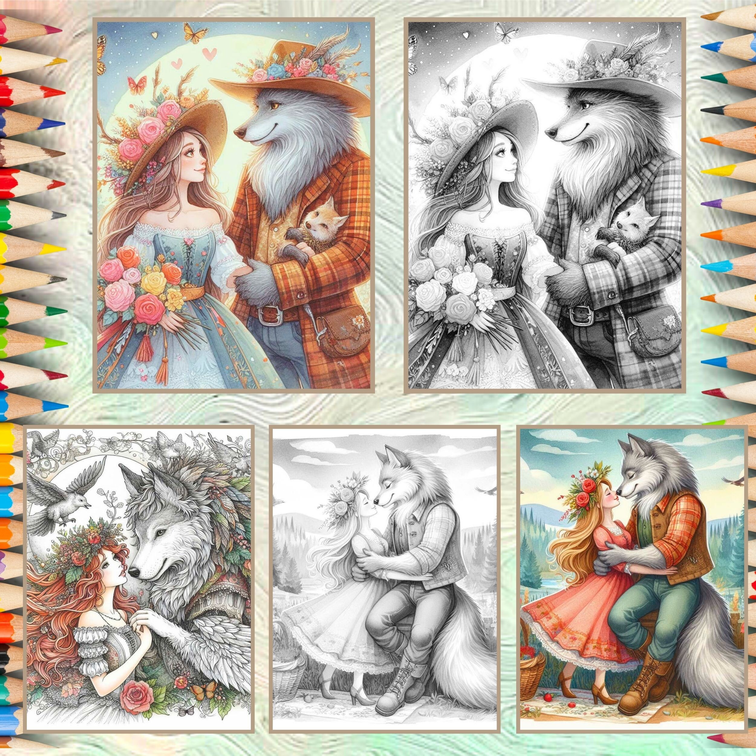 Fairy Tale Wolf in Romantic Country Coloring Stress Relief for Relax ...