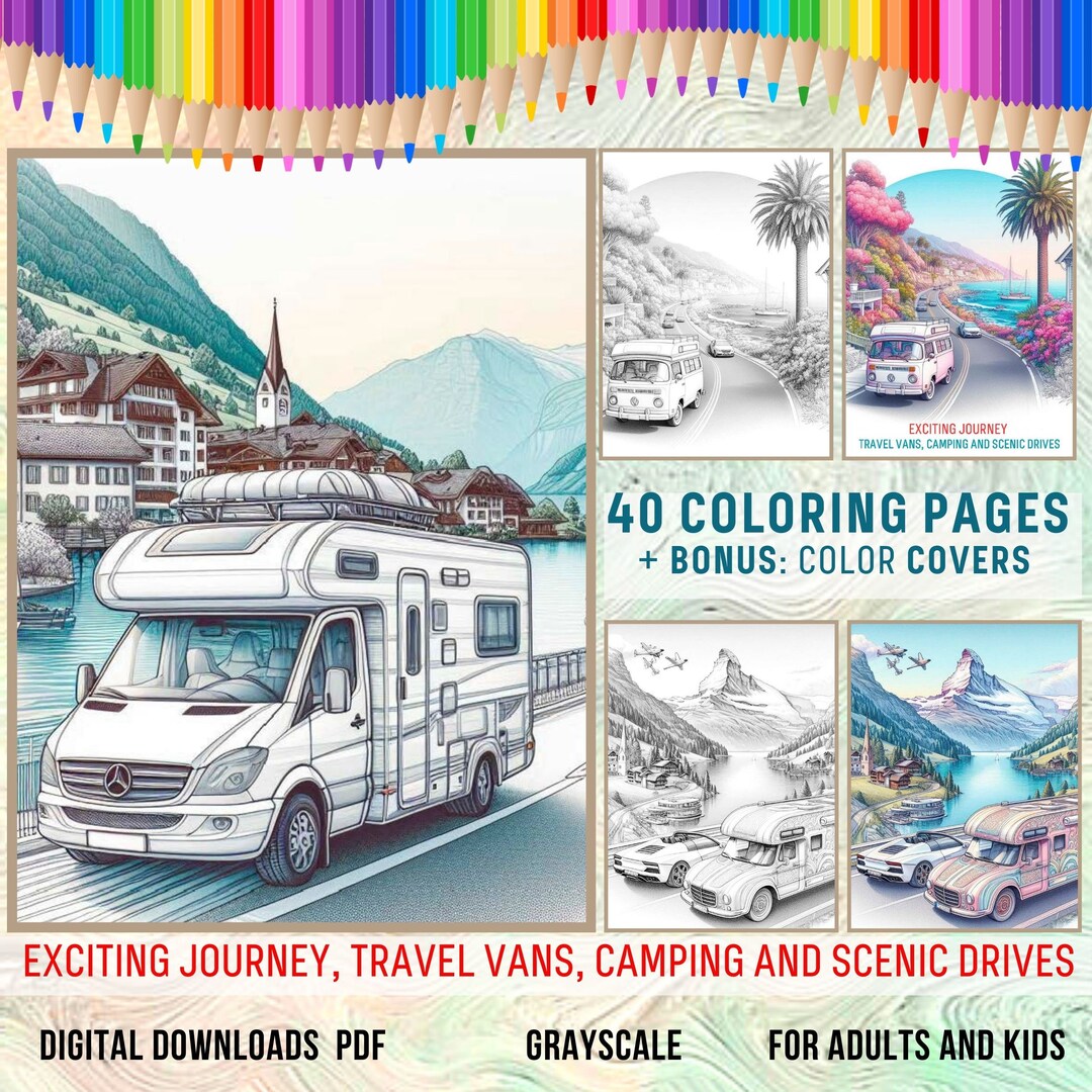 Journey, Travel Transportation Coloring Book Pages | Travel Vans ...