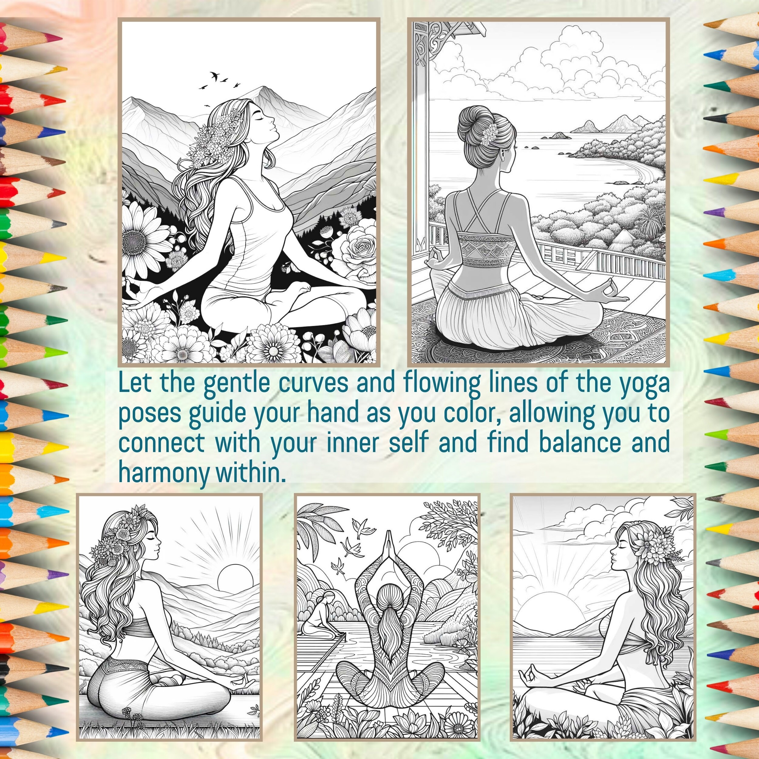 Yoga Coloring Book Pages for Yoga Lovers Grayscale Inspiration for ...