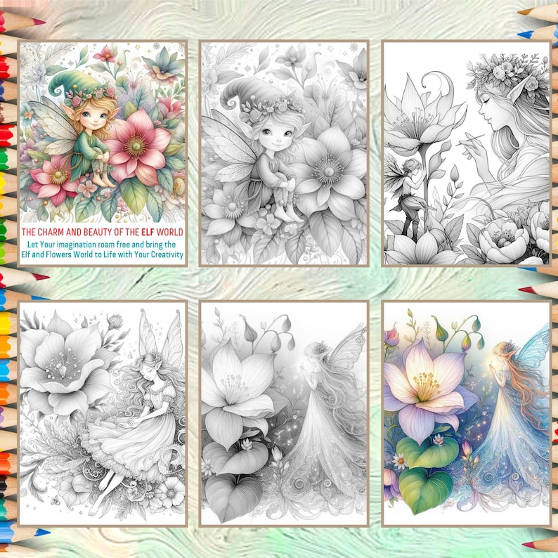 Fairy Elves Coloring Book Pages Fantasy Elf and Flowers Coloring for ...