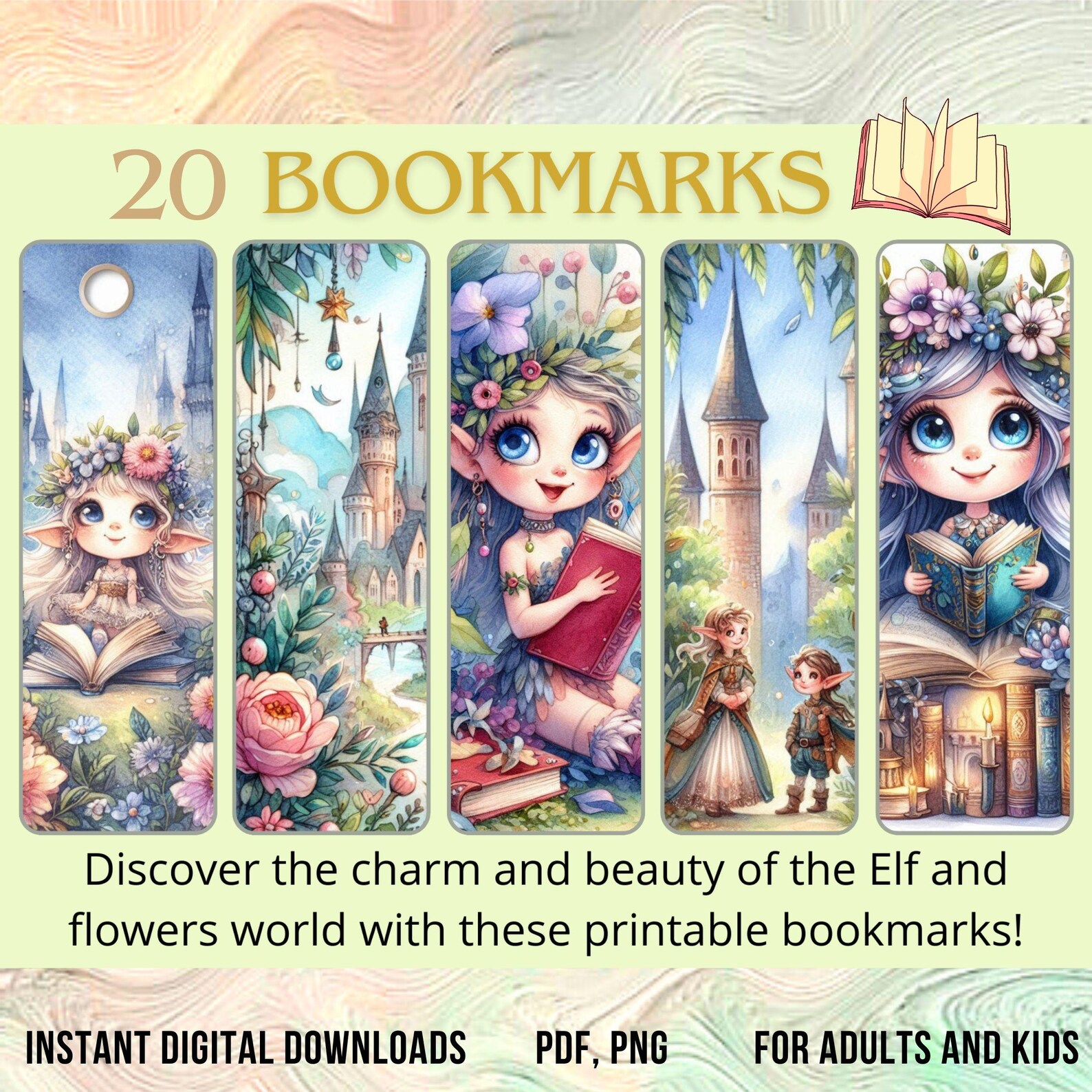 Bookmarks & Coloring Bookmark | Fairy Elves Bookmark | Fantasy Elf ...