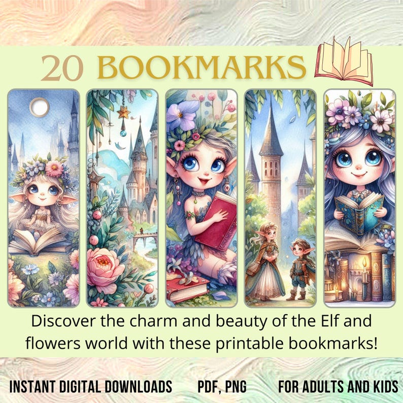 Bookmarks & Coloring Bookmark | Fairy Elves Bookmark | Fantasy Elf ...