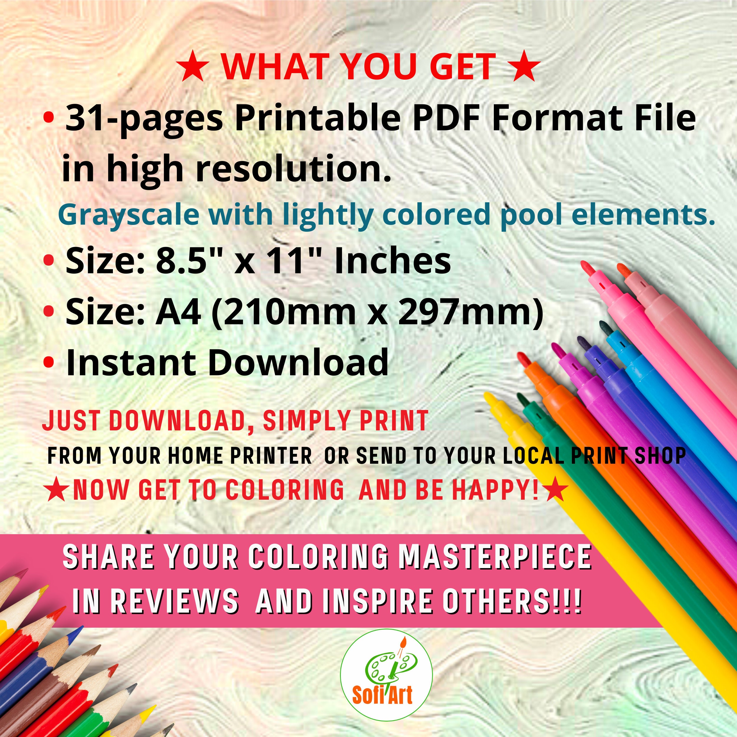 Set Dream Pool in a Luxury Interior Coloring Page Book Grayscale ...