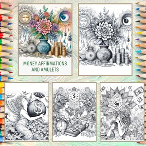 Money Affirmations and Amulets Coloring Book Pages to Bring Luck and ...
