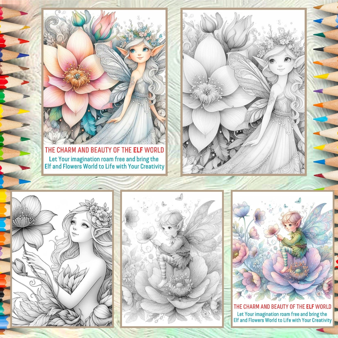 Fairy Elves Coloring Book Pages Fantasy Elf and Flowers Coloring for ...