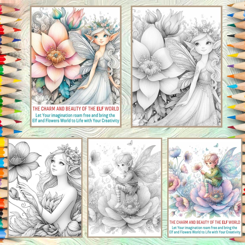 Fairy Elves Coloring Book Pages Fantasy Elf and Flowers Coloring for ...