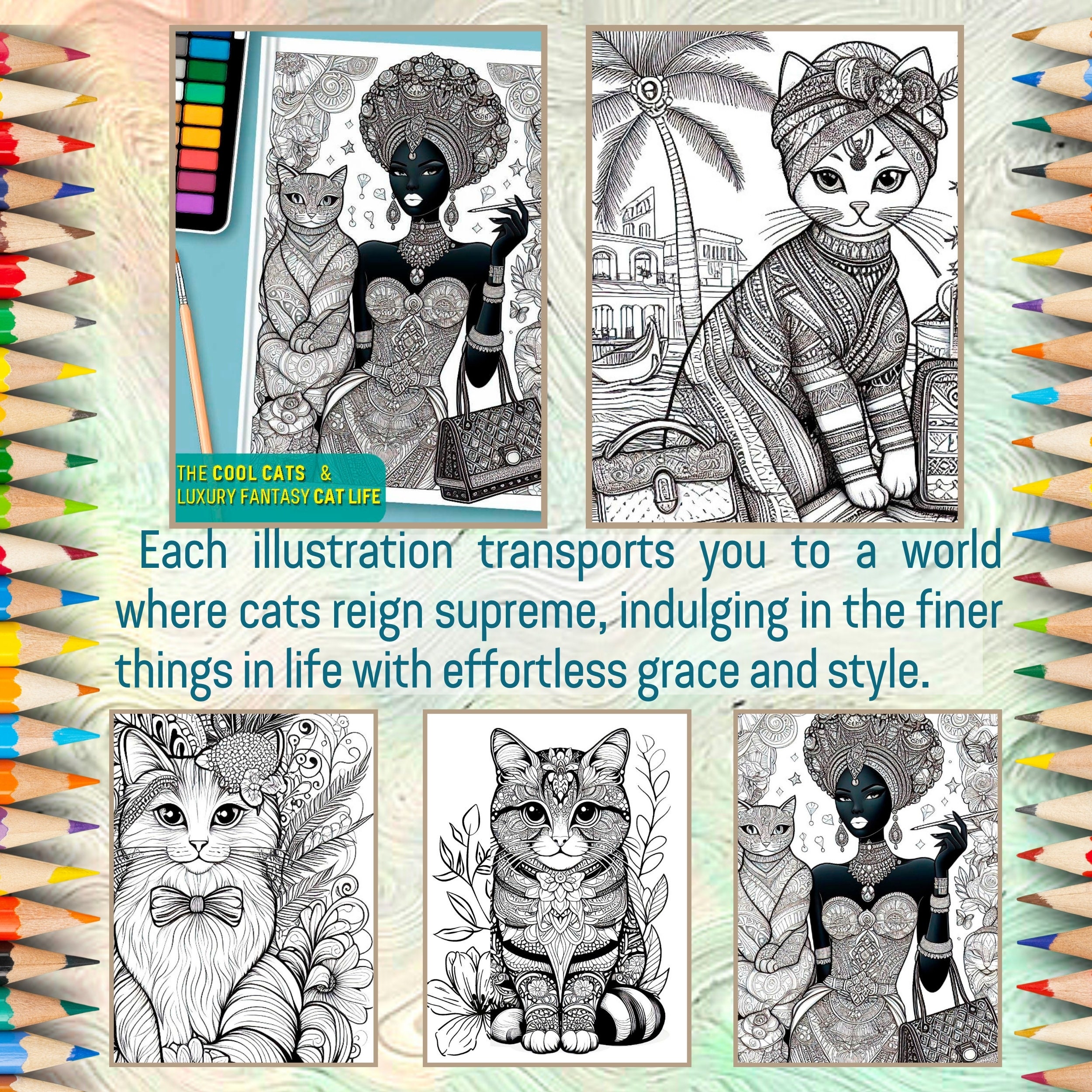 Cats Coloring Book, Fantasy Coloring Pages, Coloring for Adults and ...
