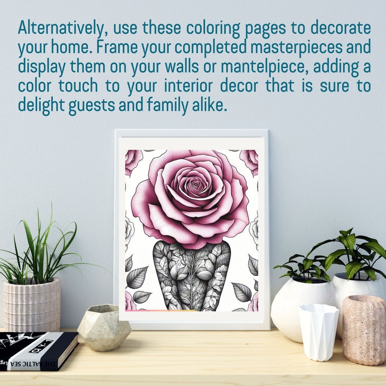 Floral Rose Coloring Book Pages, Fantasy Flowers Coloring for Adults ...