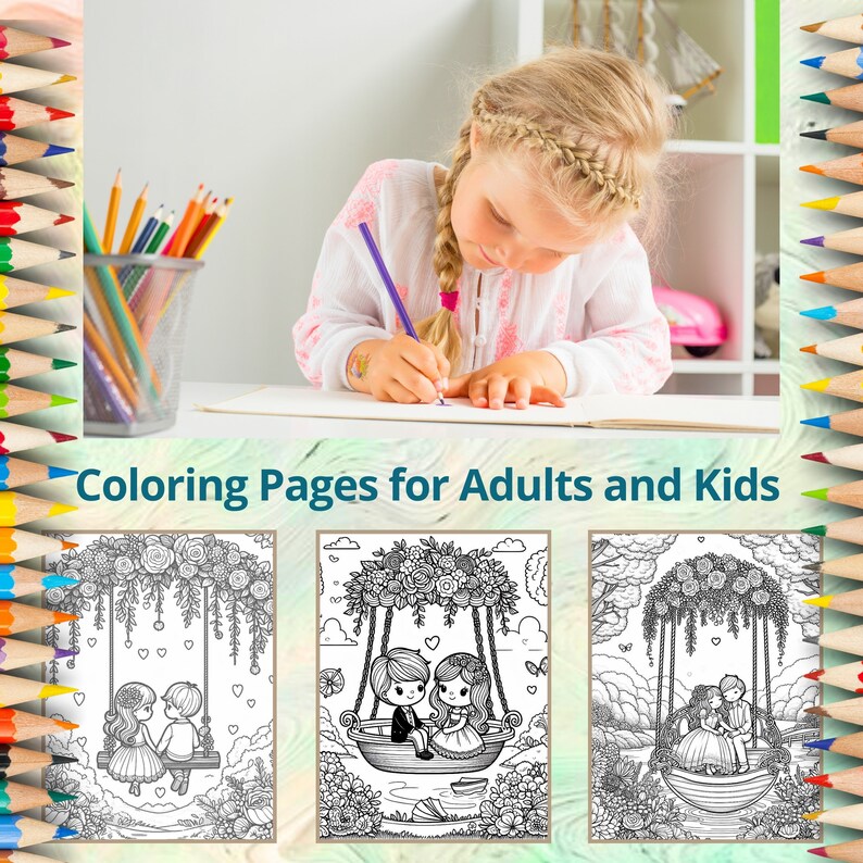 Printable Coloring Pages Happy Swing With Beautiful People Grayscale ...