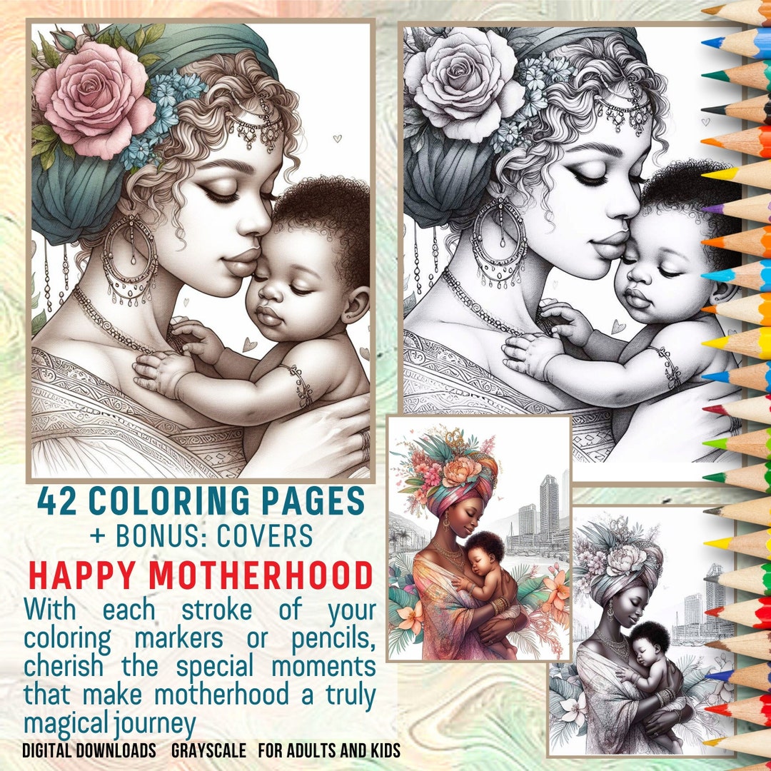 Coloring Book Motherhood | Grayscale Coloring Pages With Mothers and ...