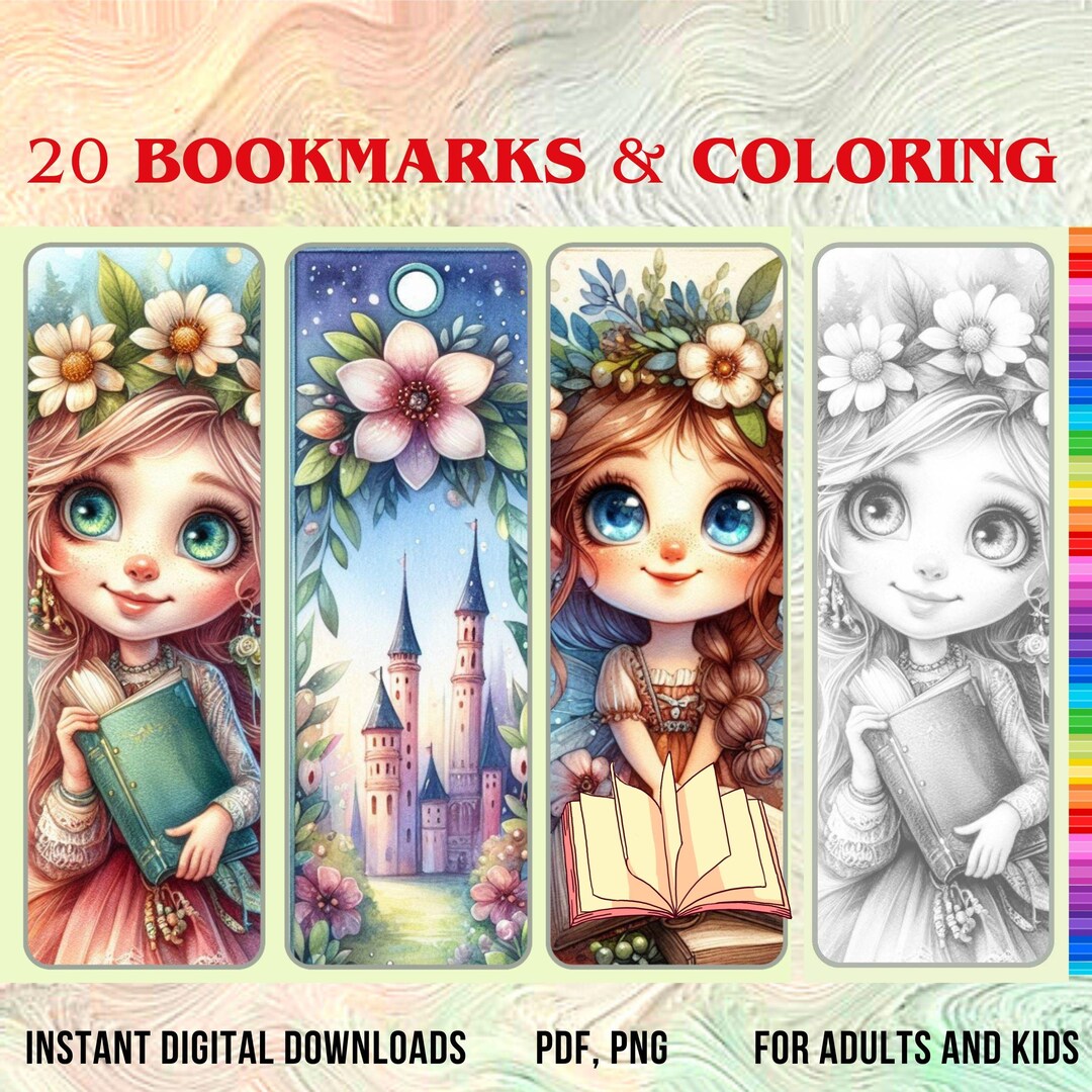 Bookmarks & Coloring Bookmark | Fairy Elves Bookmark | Fantasy Elf ...