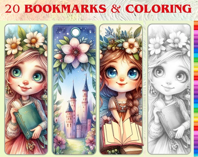 Bookmarks & Coloring Bookmark | Fairy Elves Bookmark | Fantasy Elf ...