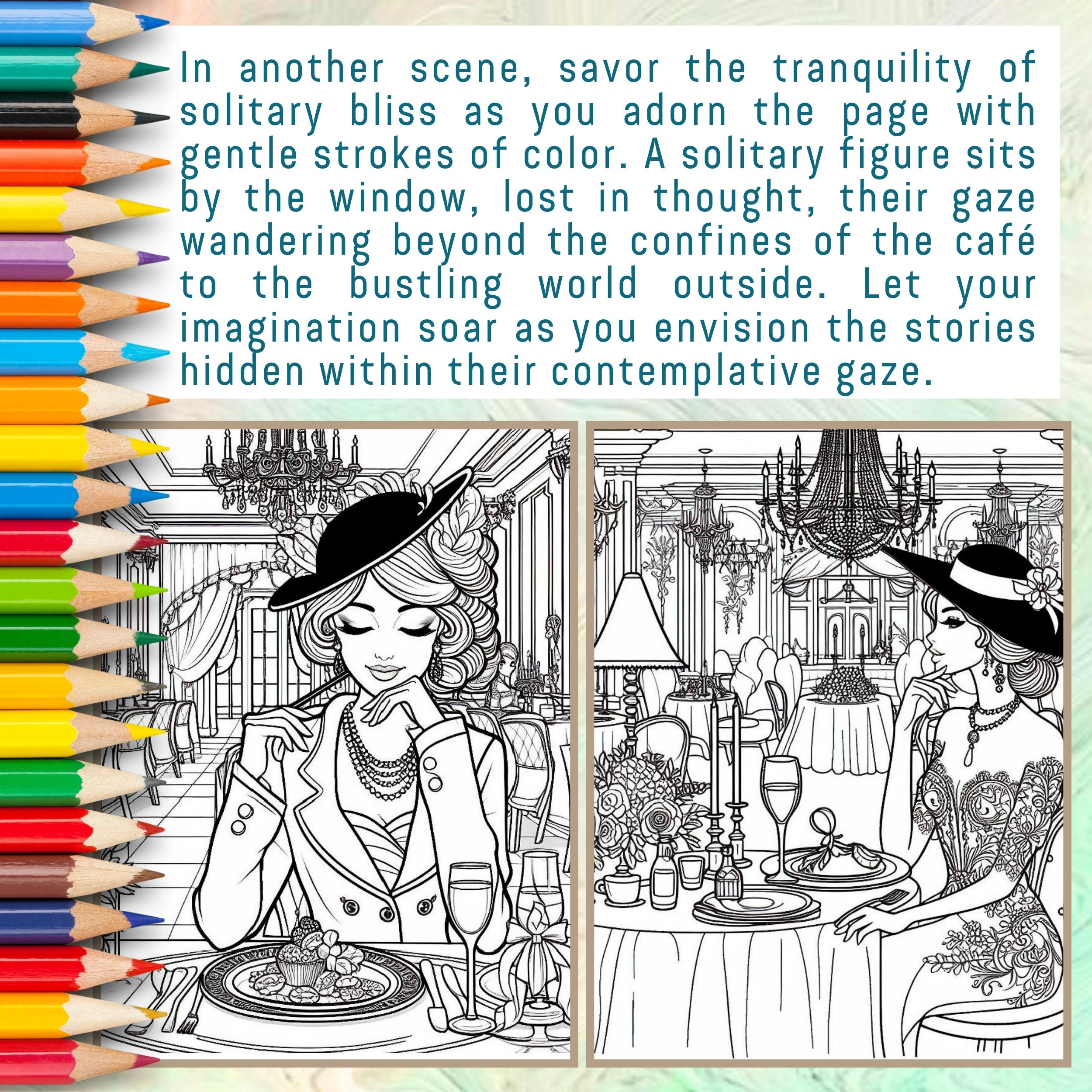Coloring Book Pages of Happy People in the Cozy Café for Adults and ...