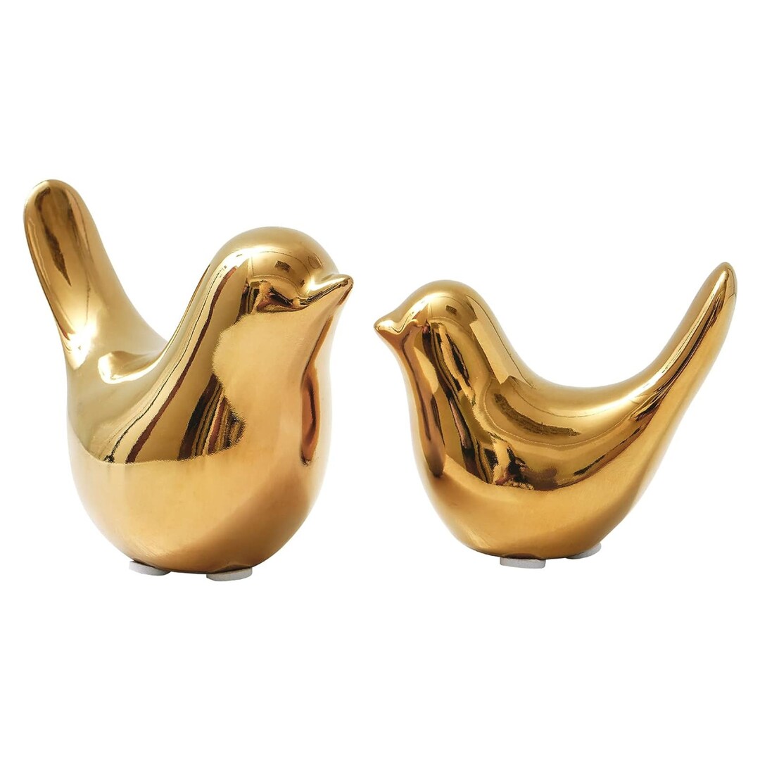 Gold Bird Figurines 2-pack, Nordic Golden Small Bird Statues, Ceramic ...