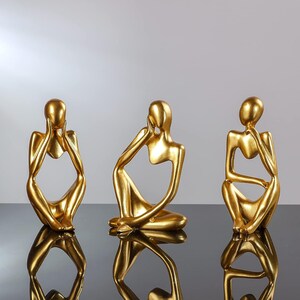 3 Pcs Thinker Statue Gold Decor, Body Art Sculpture, Golden Resin ...