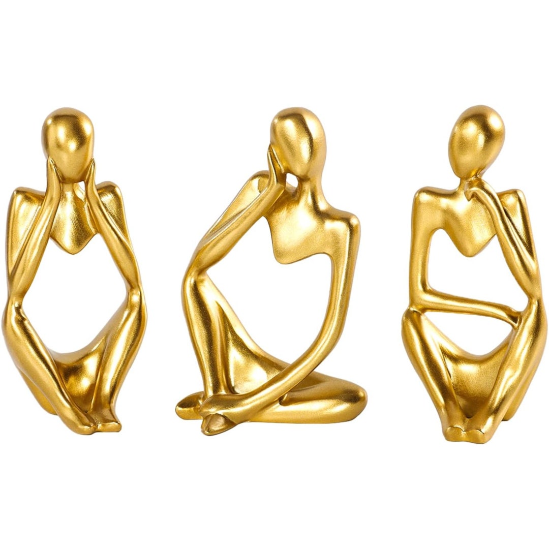 3 Pcs Thinker Statue Gold Decor, Body Art Sculpture, Golden Resin ...